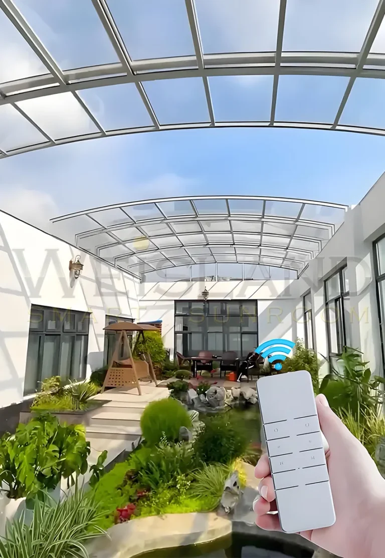 Luxury Motorized Retractable Skylight in Aluminium Structure